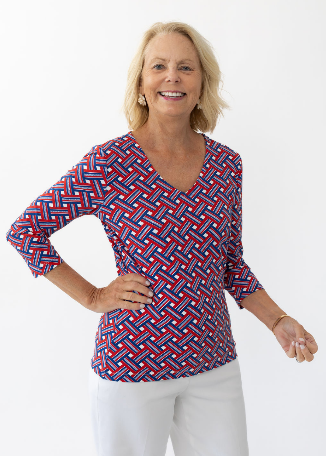 V-Crew Tee - Ribbons Red/White/Blue – sailor-sailor Clothing